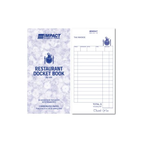 $6.10 RD304 Restaurant Docket Book Impact 100x195mm Triplicate carbonless