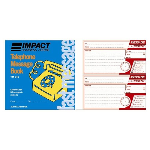 Telephone Message Books Carbonless Impact TM342 Pack 10 2 per page